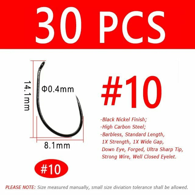 Bimoo 30 шт. Крючки для нахлыста из высокоуглеродистой стали 30PCS Size 10