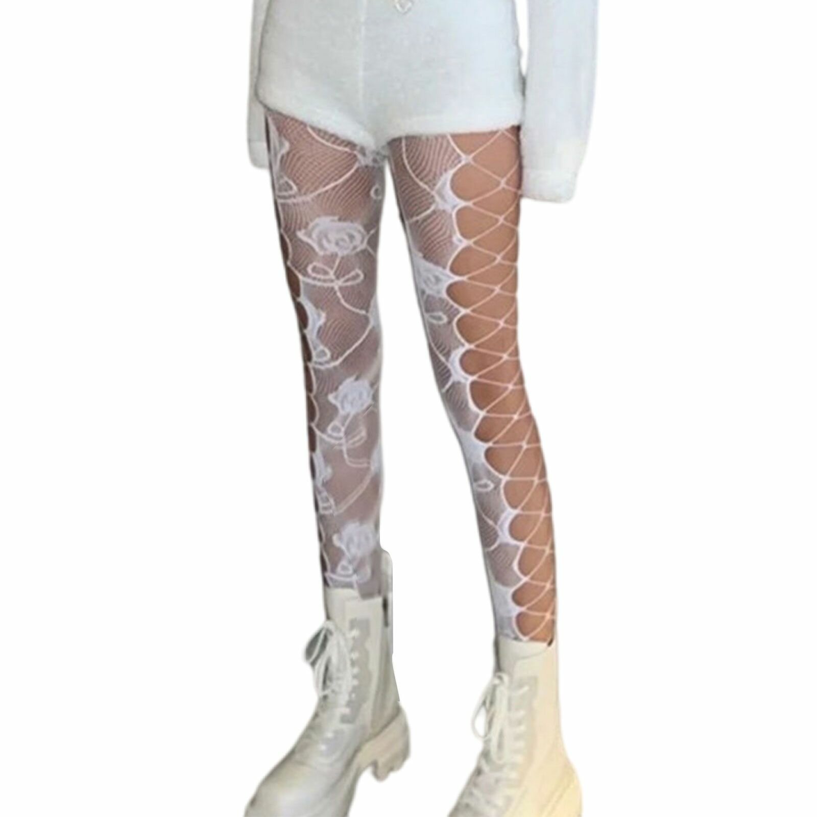 Розовые чулки с перекрестными завязками - белые