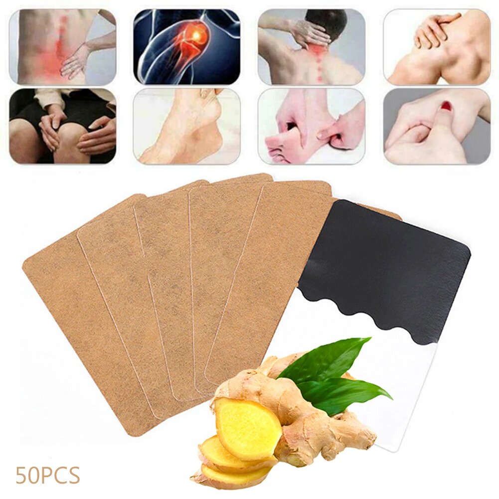 50 шт. травяной имбирный пластырь, медицинские пластыри, китайский имбирь, боль в суставах, плечо, артрит, обезболивающий пластырь для спины, колена