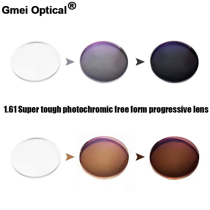 Gmei Optical 1.61 Super tough Фотохромные прогрессивные линзы для очков Grey