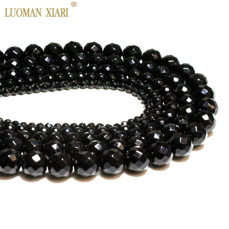 Бусины из черного оникса и агата LUOMAN XIARI 4-12 мм Черный, 4 mm about 90 pcs, Faceted Black