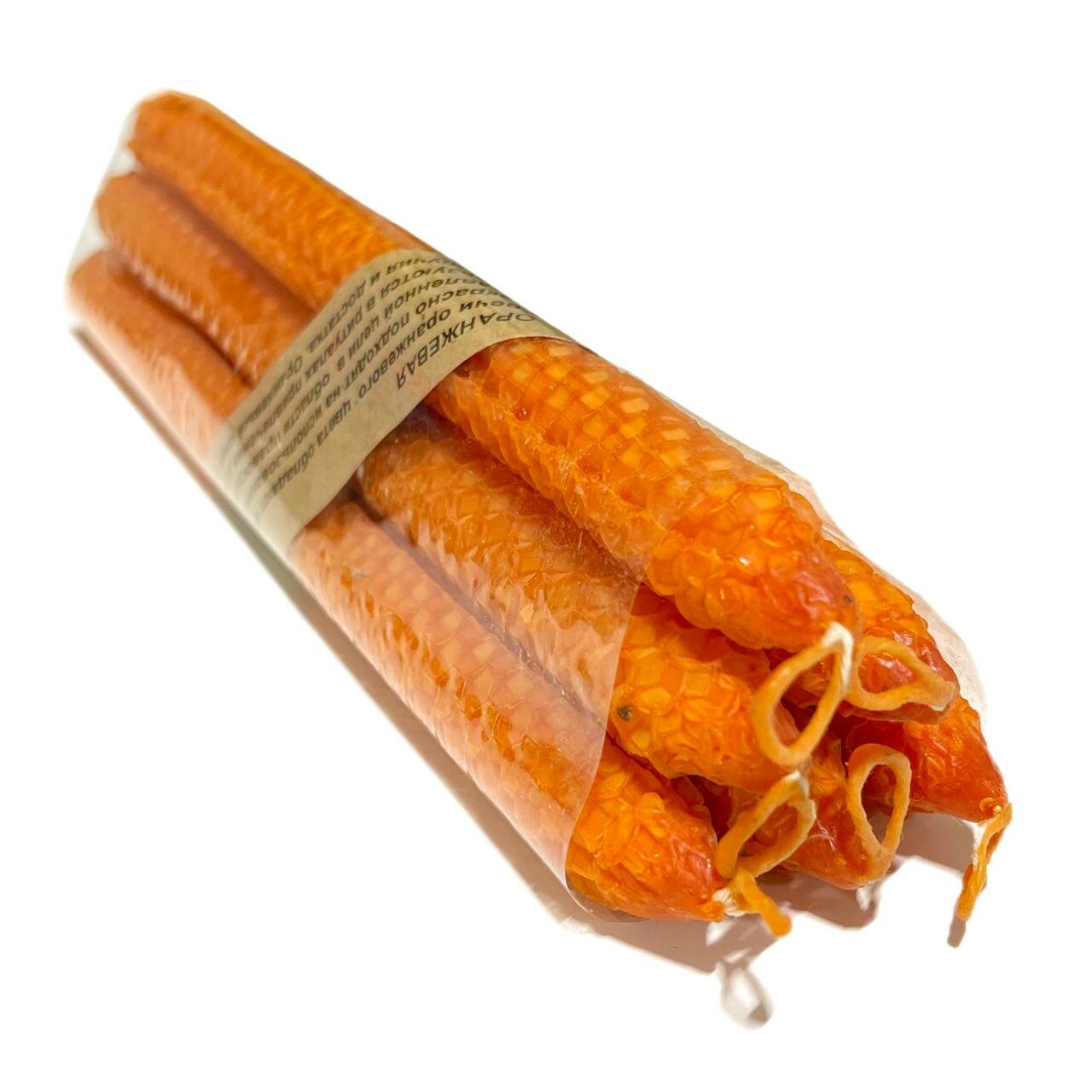 Свеча из цветной вощины оранжевая, Медовые свечи Сибири (с описанием, большая, 26*1,8 см.), набор 6 шт.