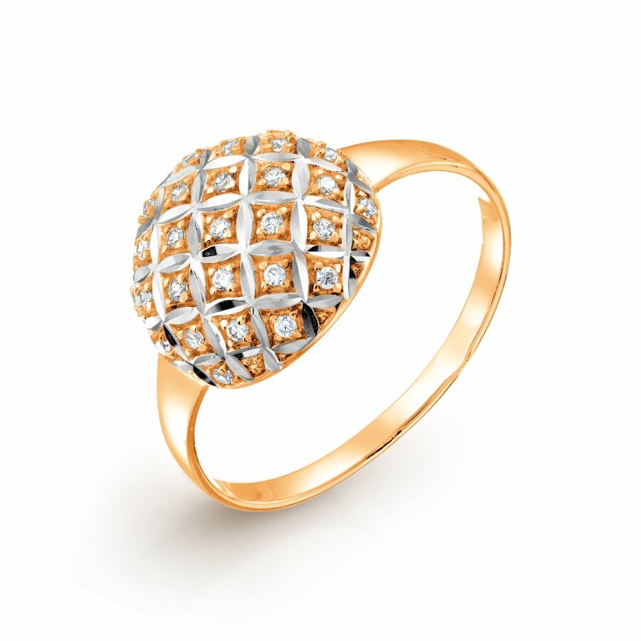 Перстень, красное золото, 585 проба, родирование, фианит