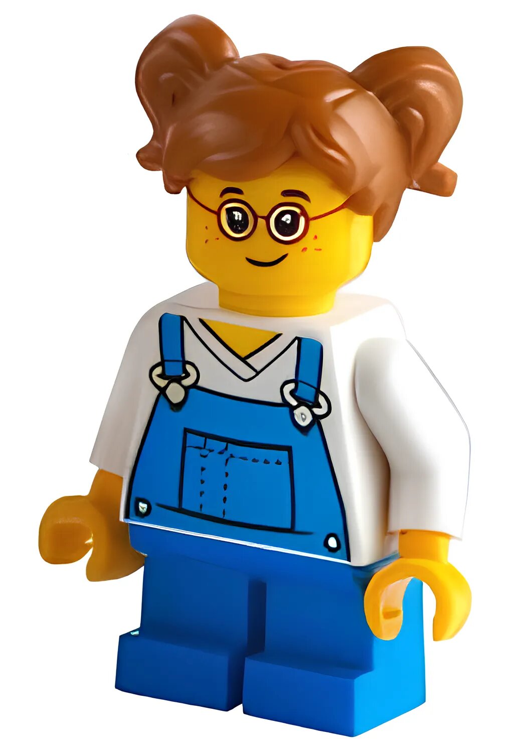 Минифигурка Lego Child - Girl, Blue Overalls over V-Neck Shirt, Blue Short Legs, Dark Orange Hair with Pigtails, Glasses, Freckles cty1226 N