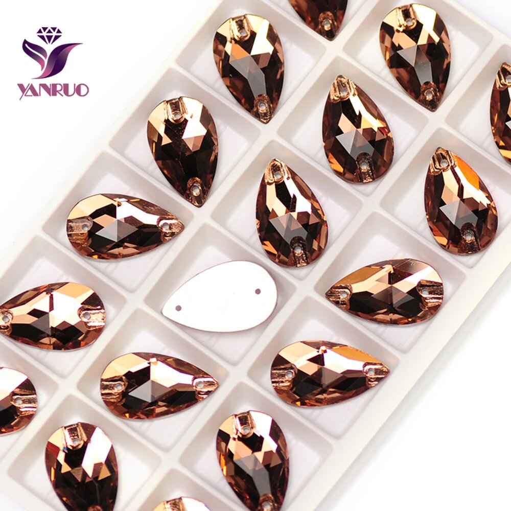 YANRUO 3230 кристаллы капля светло-дымчатый топаз для шитья 17x28mm 6pcs