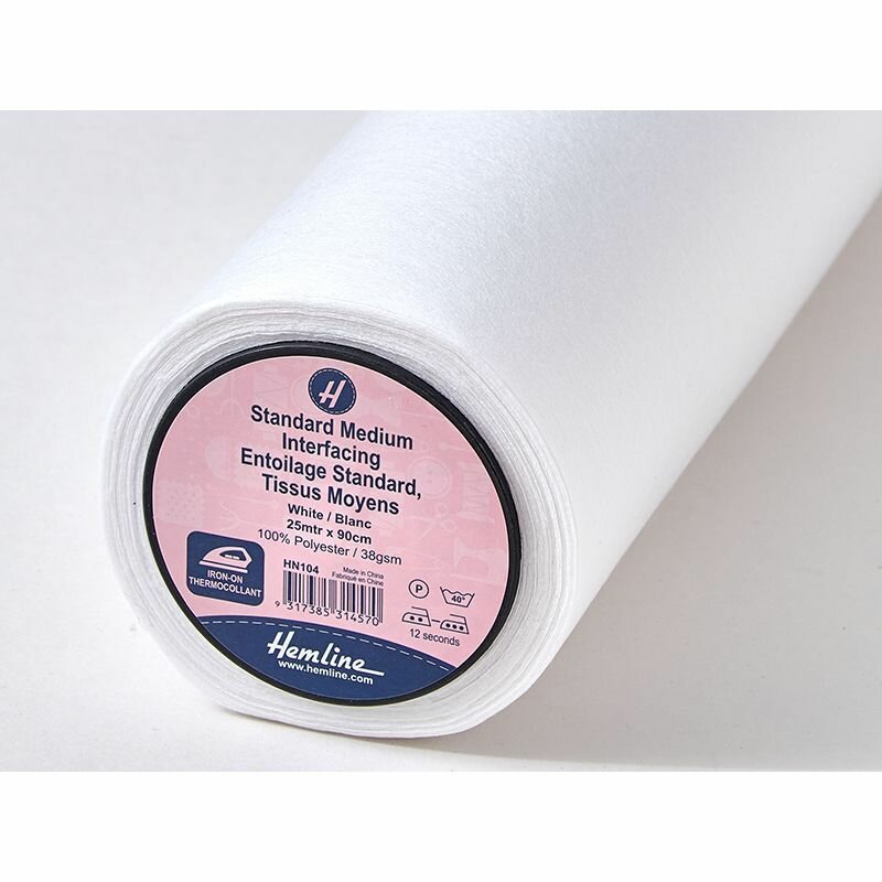 Стабилизатор HEMLINE Флизелин, тонкий, с односторонним клеевым покрытием, белый, 25 м