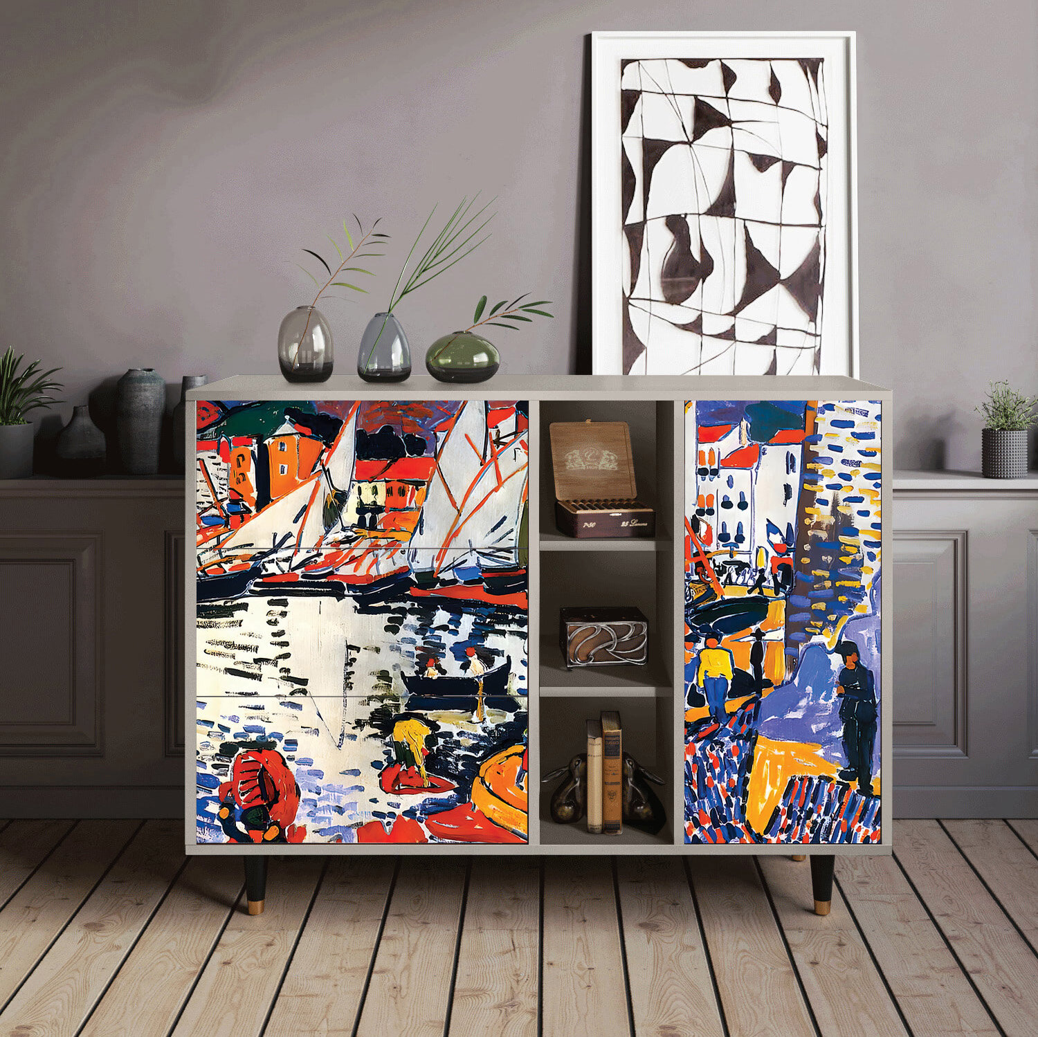 Комод - STORYZ - BS2 Le Sechage des voiles by Andre Derain, Разер - 125 x 97 x 48 см , Цвет корпуса - Сатин