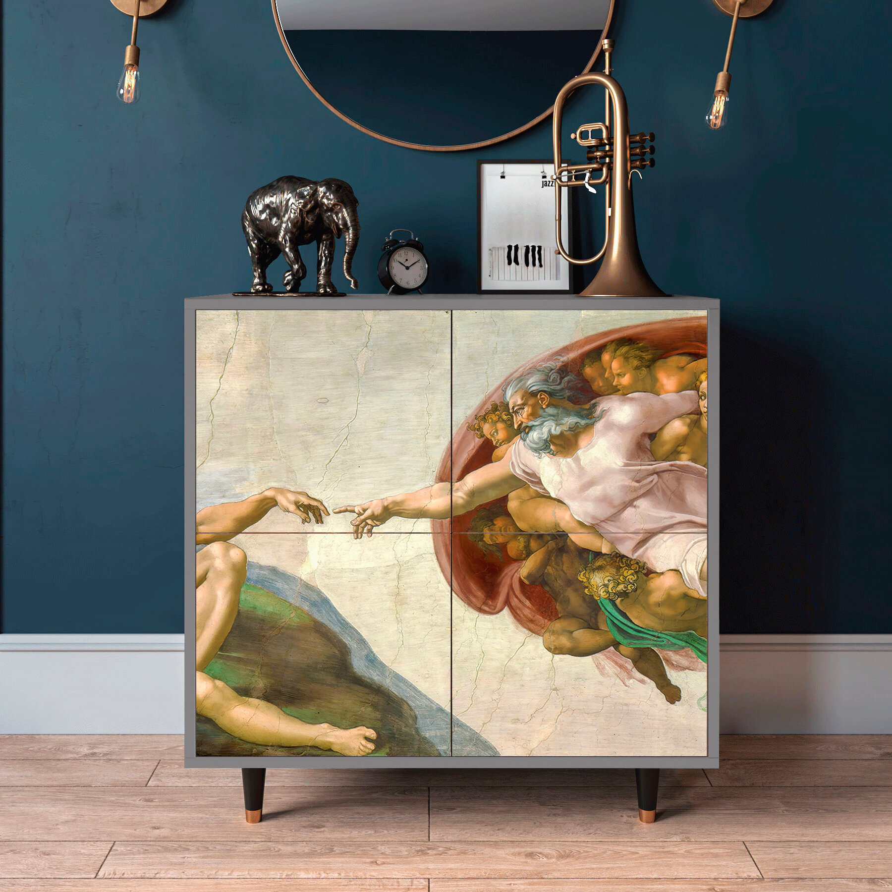 Комод - STORYZ - BS3 The Creation of Adam by Michelangelo, Размер - 94 x 96 x 48 см, Цвет корпуса - Серый