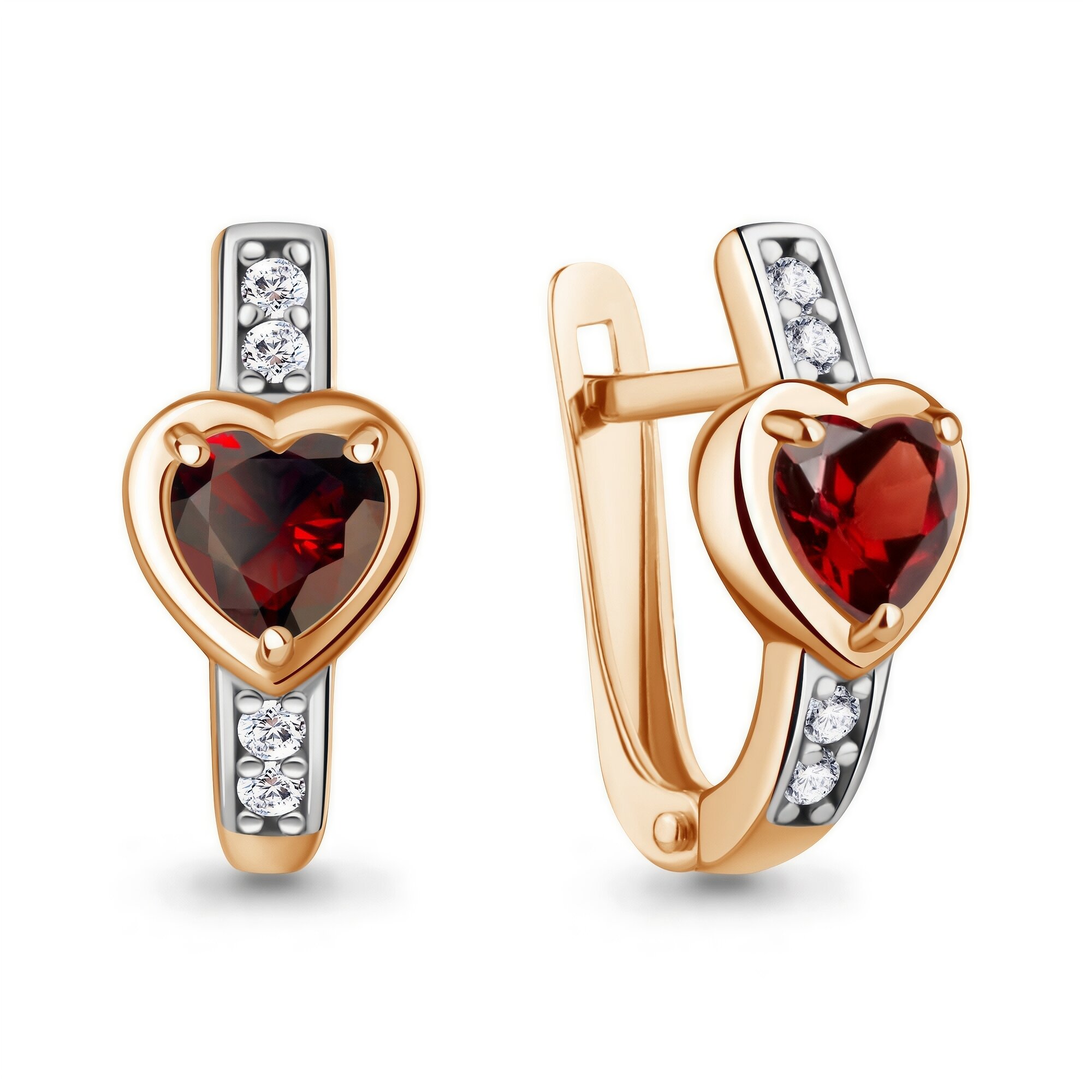 Серьги, серебро, 925 проба, золочение, фианит, гранат