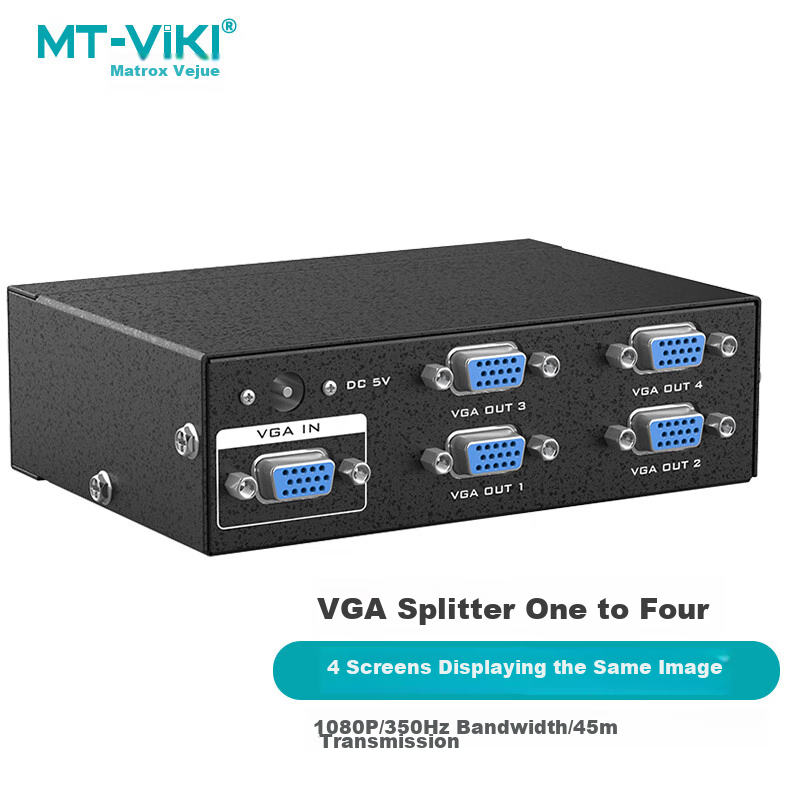 Maituo Wei Jiu (MT-Viki) VGA Splitter, One to Four, Computer Laptop Set-Top Box Video Splitter, 1 in 4 Out Multi-Screen Display, MT-3504