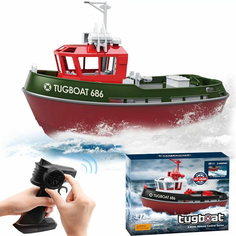 Другие катера и корабли Heng Long Радиоуправляемый буксир Tugboat зеленый 2.4G 1:72 - HL-3800-G