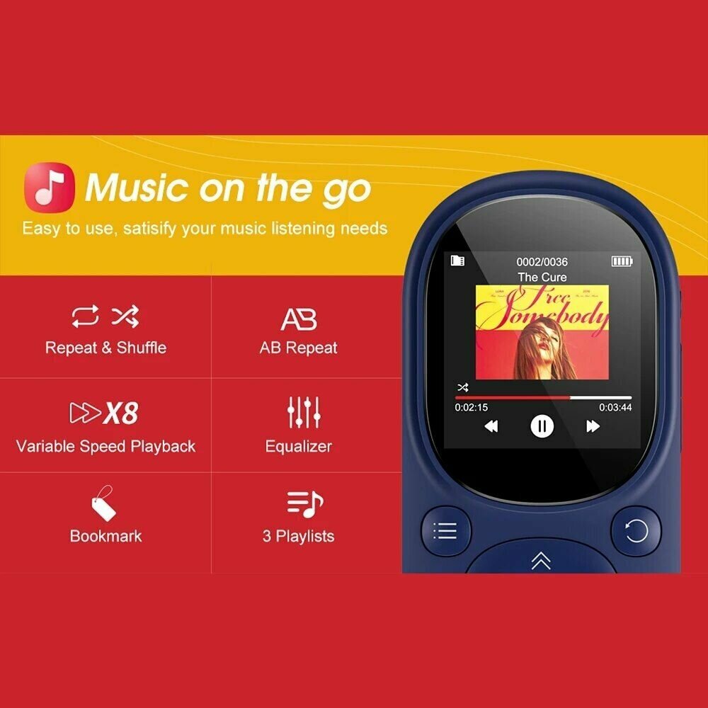 BENJIE MP3-плеер A11 Bluetooth с шагомером / диктофоном 64 ГБ, черный