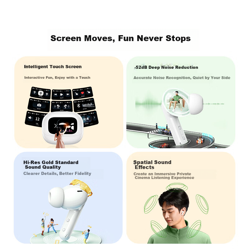UGREEN T6 Magic In-ear Smart Touch Screen Bluetooth Headset Wireless Active Noise Cancellation Gold Label Certified Long Battery Life Suitable for Apple Huawei Xiaomi New Year Gift WS211