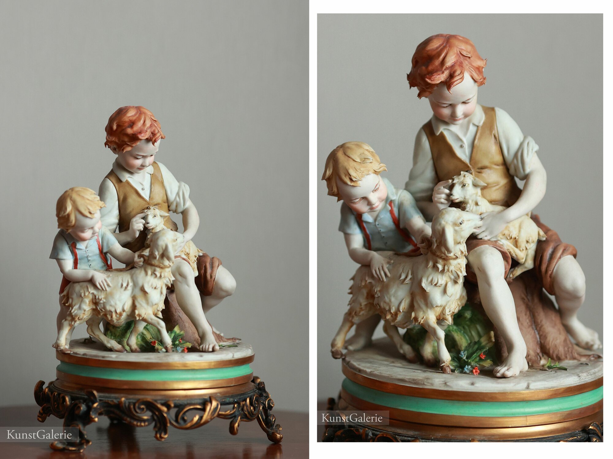 Фарфоровая статуэтка "Дети с барашками", Каподимонте - Luigi Giorgio Benacchio, Triade - Capodimonte, Made in Italy