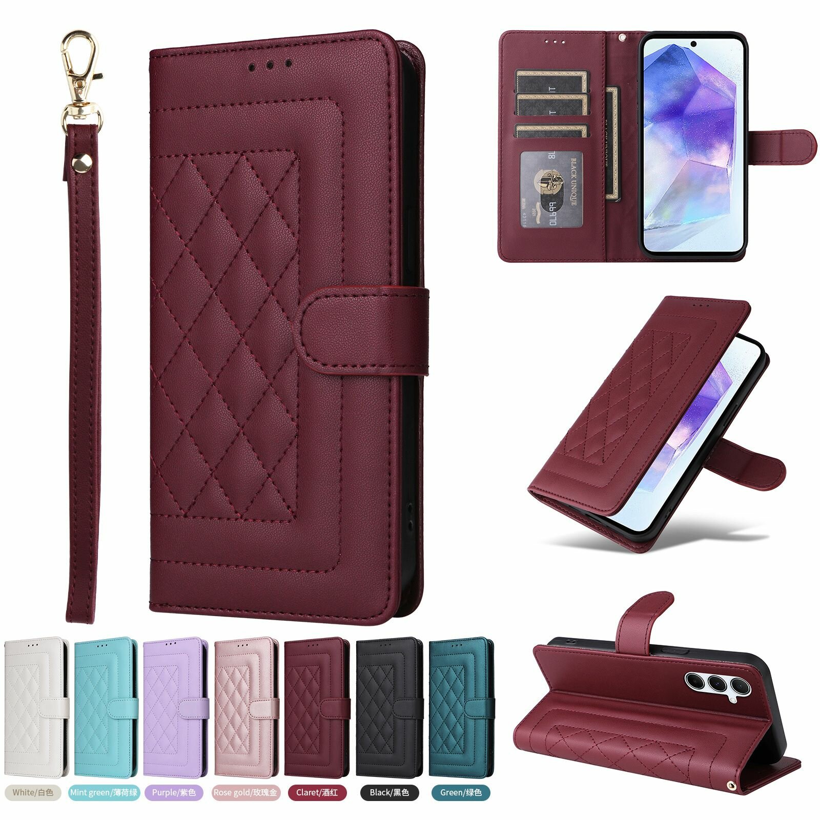 Модный кожаный чехол для Samsung Galaxy A55 (Самсунг Галакси А55) защитный чехол-кошелек для телефона, чехол-книжка