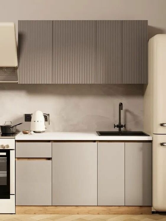 Кухонный гарнитур 1,5м Ника МДФ коричневый софт/бежевый софт без столешницы