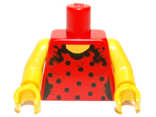 Torso Female Bodice with Black Dots Pattern / Yellow Arms / Yellow Hands, 973pb1023c01 Red N