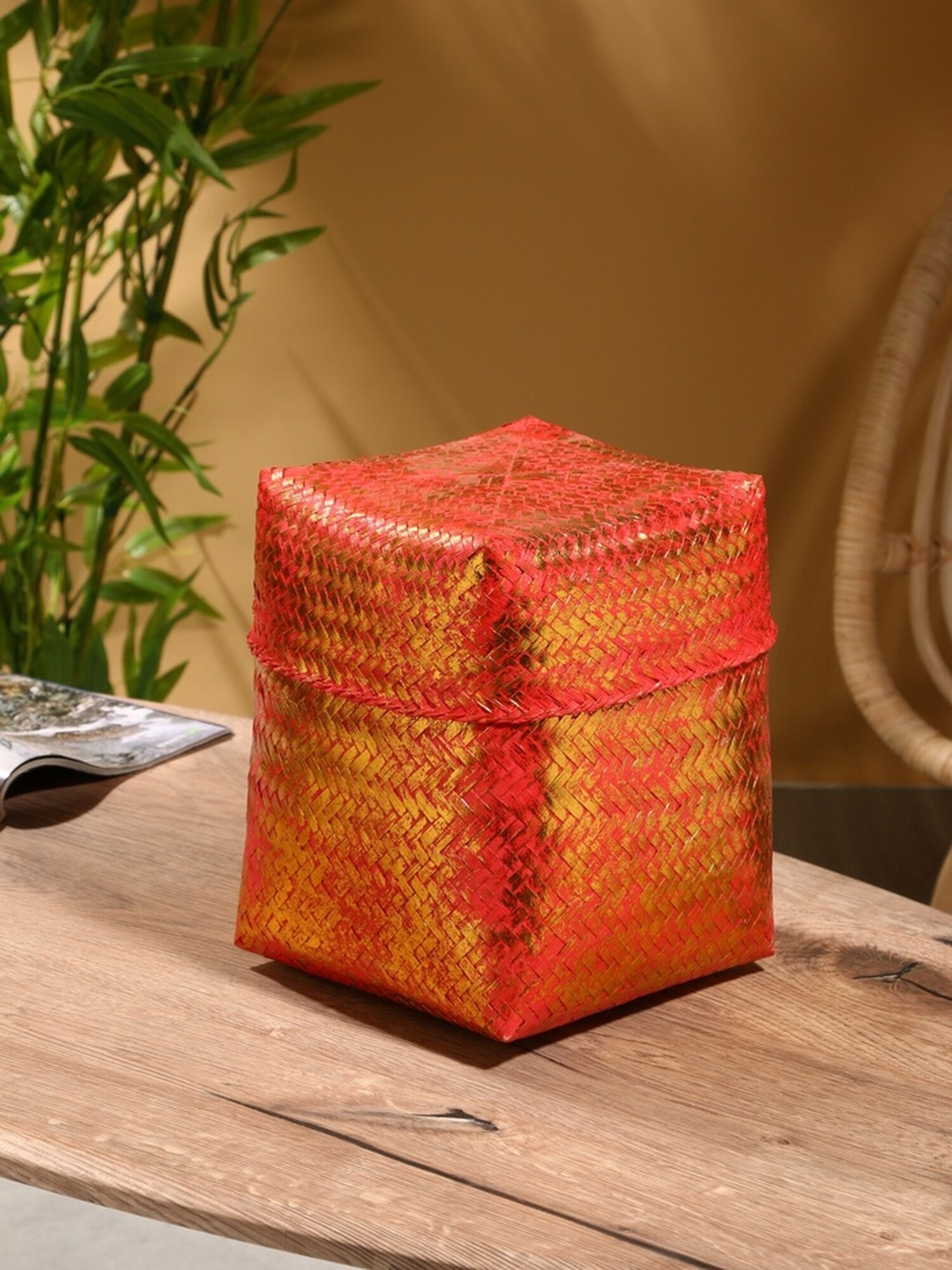 Корзина плетёная Сима-ленд «Голден», бамбук, квадратная, 20x20x26 см