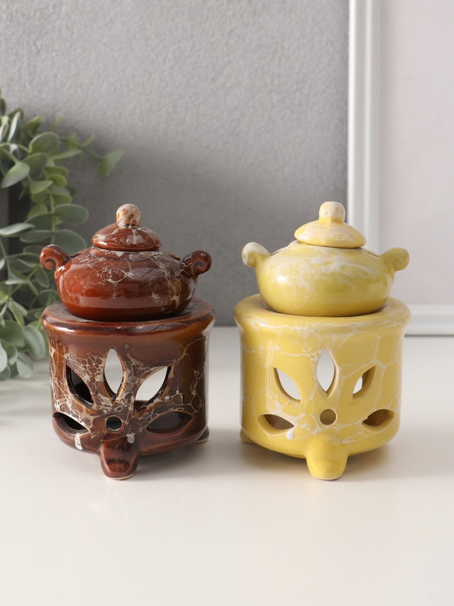 Аромалампа "Чайник на колонне" под мрамор 12 x 8,5 x 8,5 см, микс