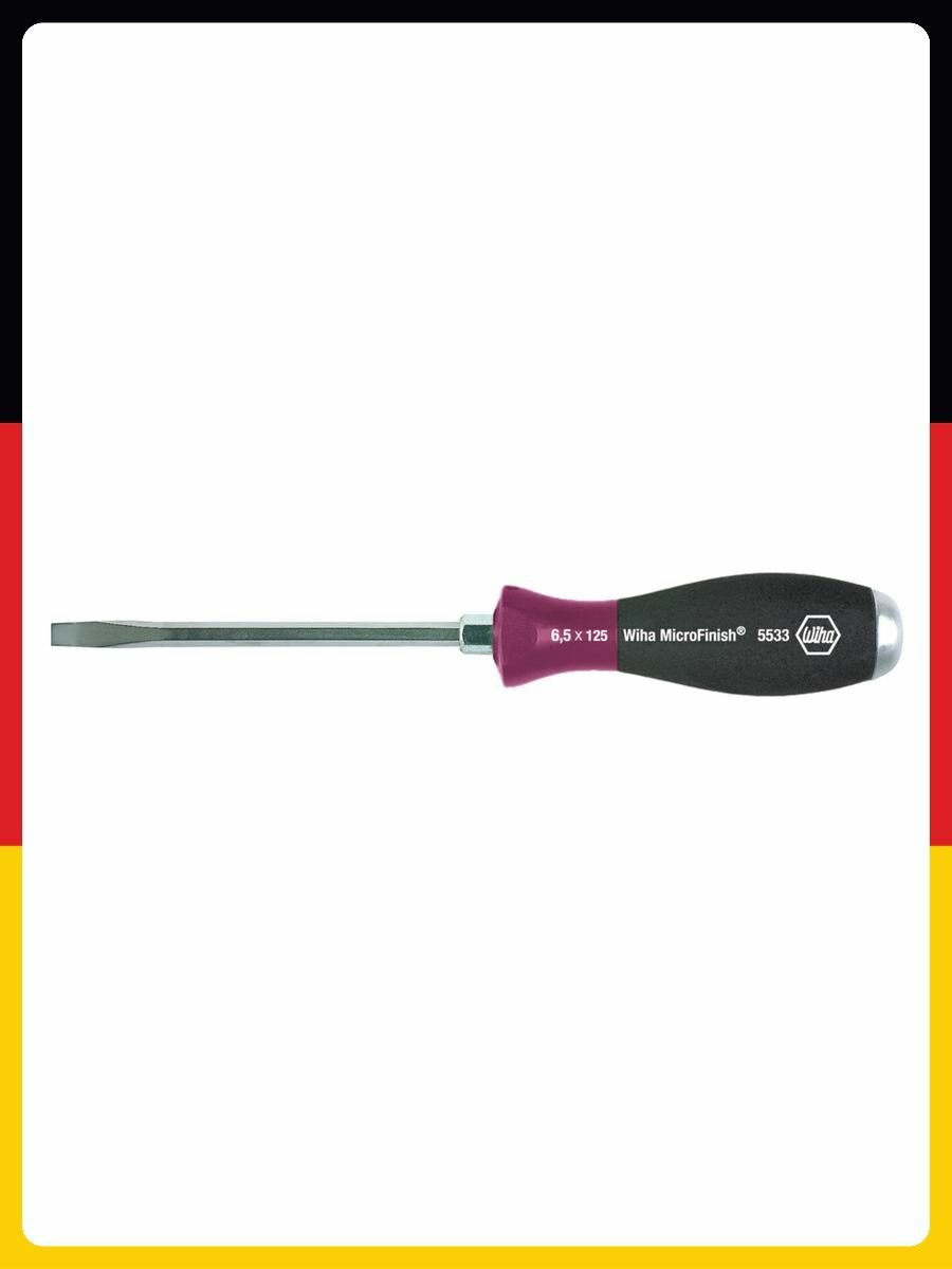 Отвертка шлицевая Wiha MicroFinish с полноразмерным шестигранным жалом и массивным стальным колпачком 10,0 мм x 175 мм