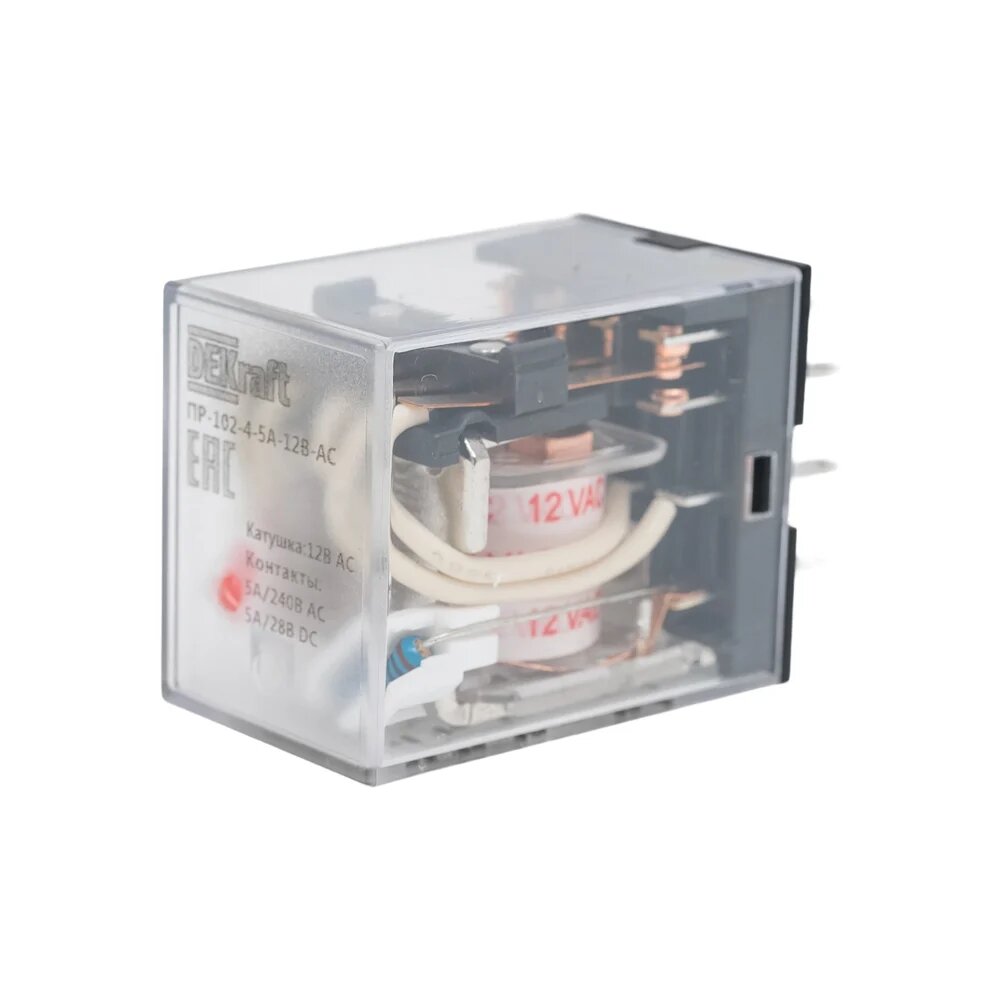 DEKraft промежуточное реле 4 конт. с led инд. 5а 12в ac пр-102 23894DEK