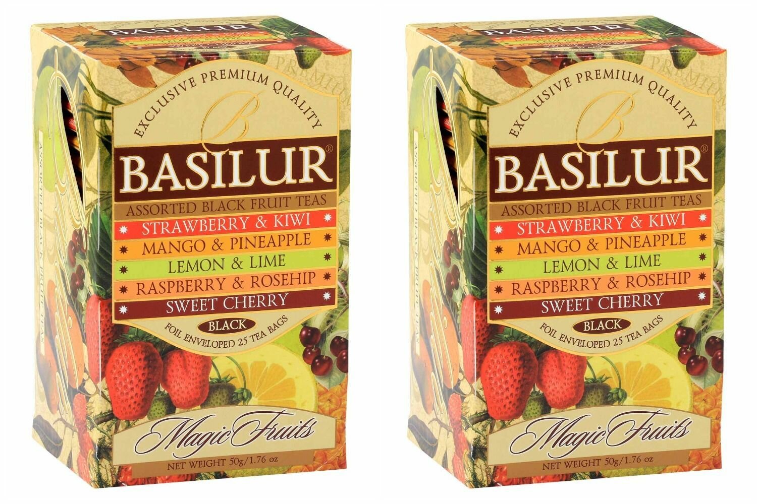 Чай "Basilur" черный "Волшебный фрукты Ассорти" 25 пак.- 2 шт.
