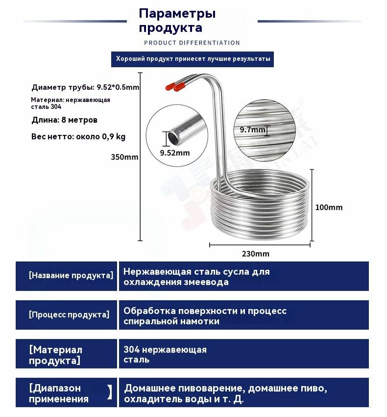 Чиллер погружной (для охлаждения сусла) 8метров из нержавеющей стали 304 Пивоваренное оборудование