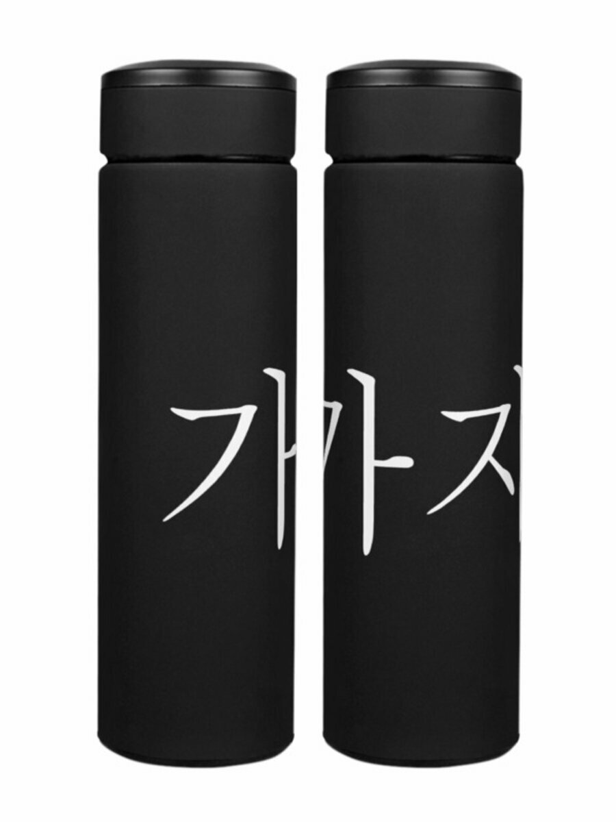 Термос «Корейская надпись, кейпоп, k-pop» (черный)