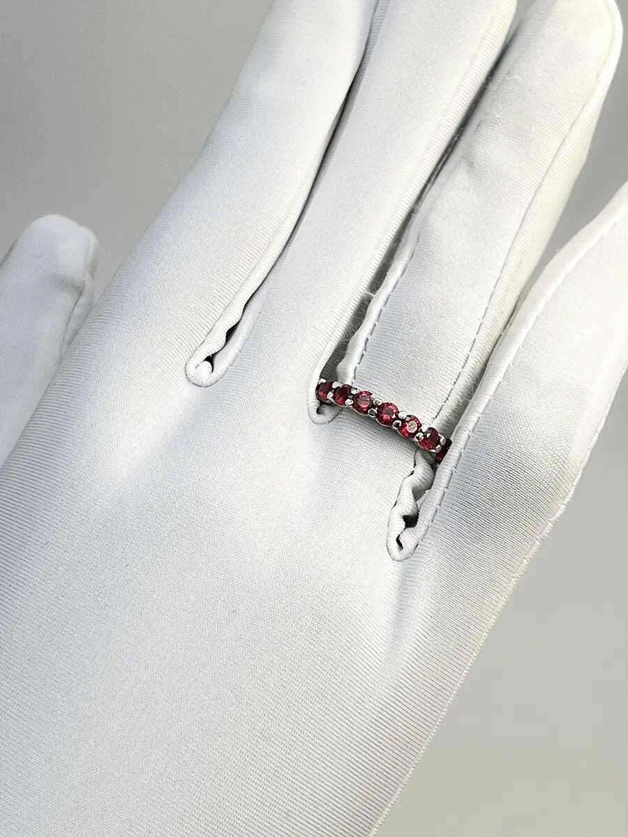 Кольцо дорожка, серебро, 925 проба, родирование, гранат синтетический