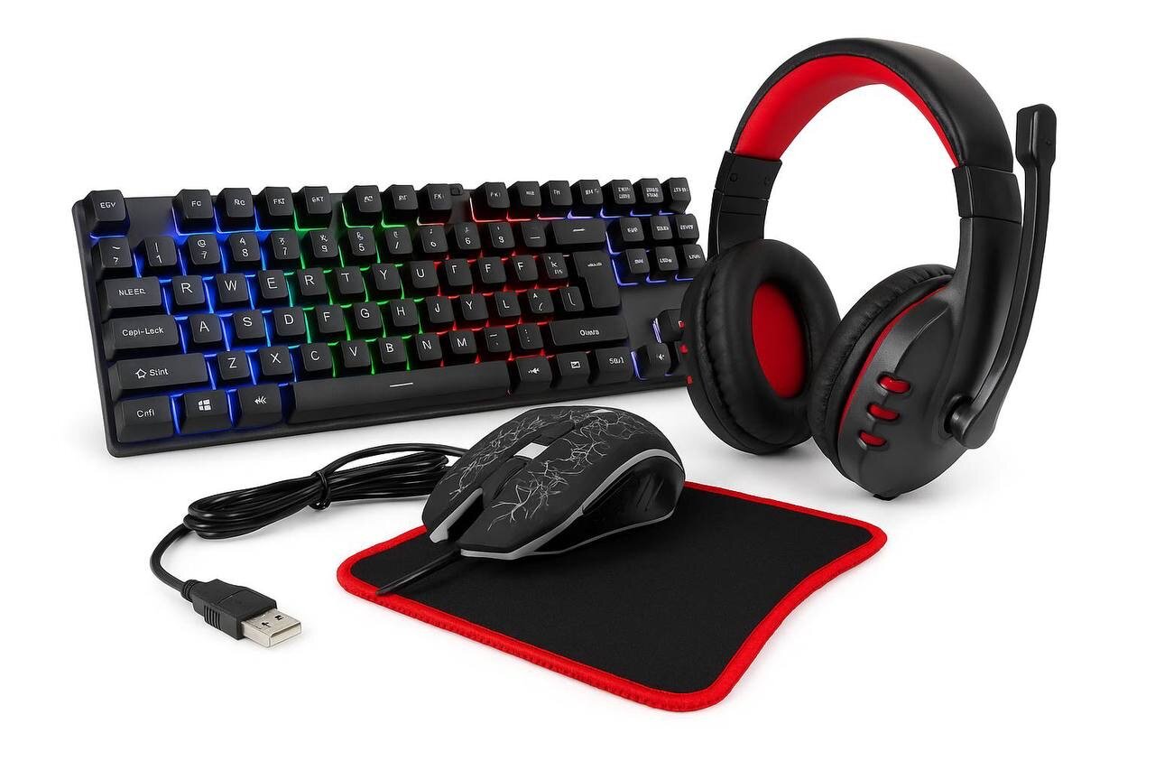 Игровой набор Yelandar K1088, клавиатура, мышь, коврик, наушники, черный