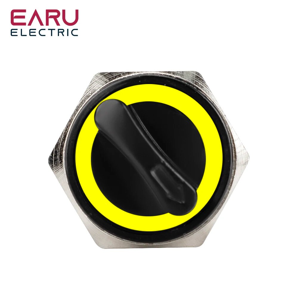 Водонепроницаемый поворотный переключатель EARUELETRIC 3 Position Momentary, 22MM, Yellow Led, 3-6V