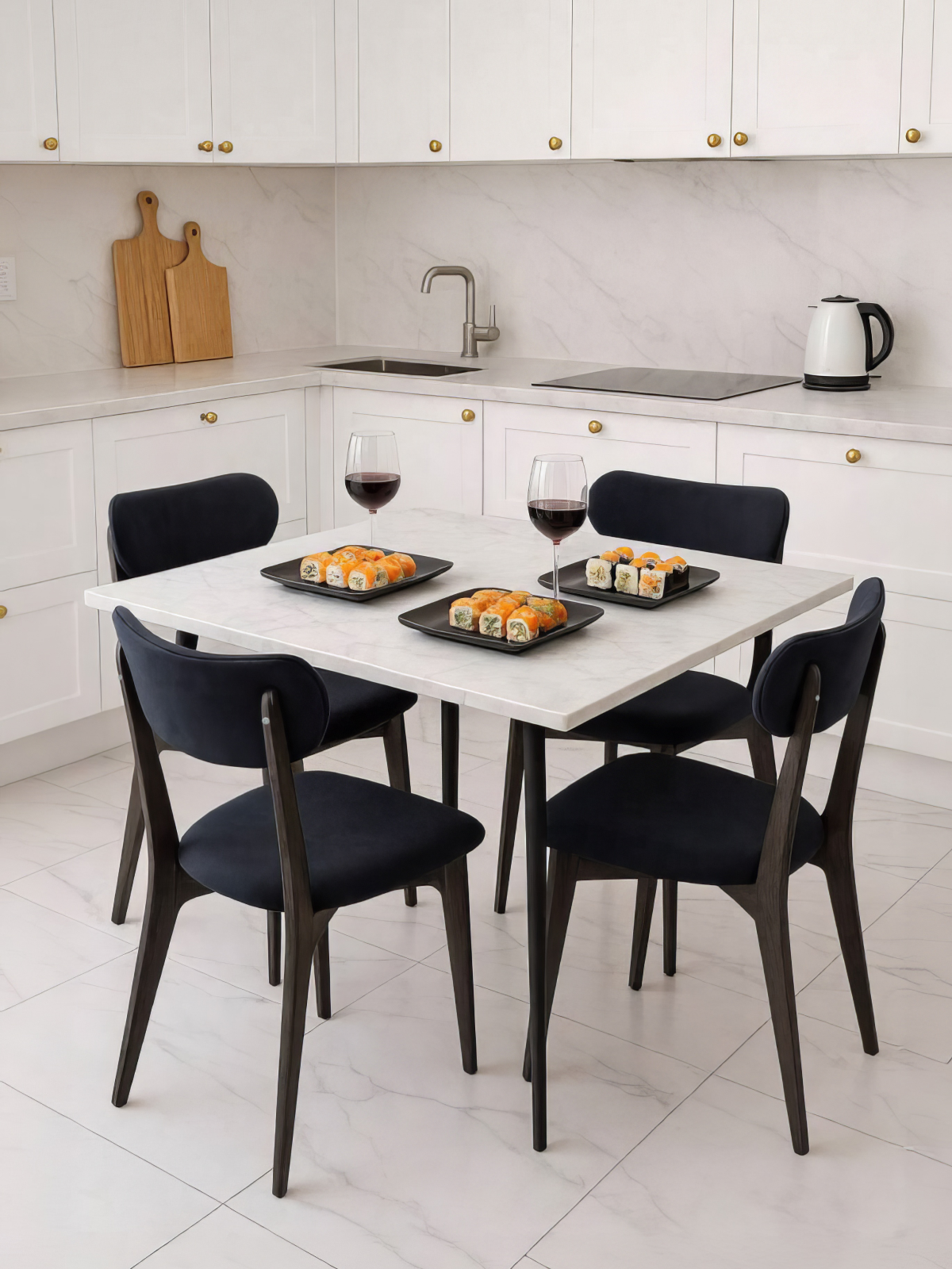 Стулья для кухни SANYAK комплект 4 шт деревянные мягкие со спинкой для обеденной зоны, велюр, Черный