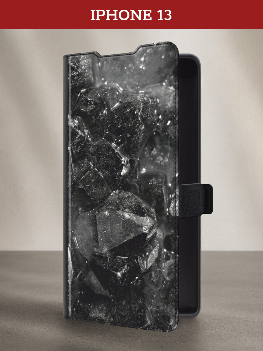 Чехол-книжка на Apple iPhone 13 / Айфон 13 с принтом Чёрный кристалл текстура, черный