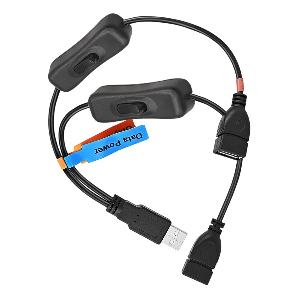 Y-образный USB-кабель-разветвитель с двумя портами и индивидуальными переключателями