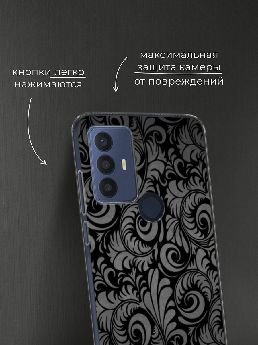 Чехол на TCL 30E/30 SE/305/306 / ТСЛ 30E с принтом "Чёрный узор" — фото 1