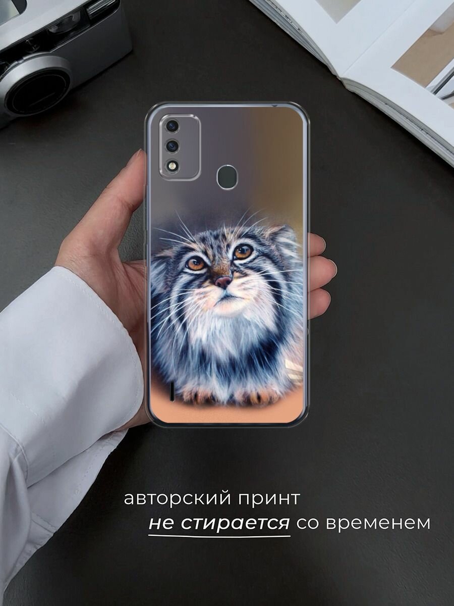 Силиконовый чехол на Itel A48 / Ител А48 с принтом "Кот манул 2" — фото 1