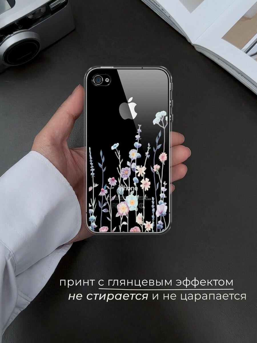 Чехол на Apple iPhone 4/4S / Айфон 4/4S с принтом "Нежные полевые цветы" — фото 1