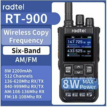 Radtel RT-900: 8Вт 512 каналов полнодиапазонная любительская радиостанция (без Bluetooth) рация авиационный диапазон двусторонняя радиосвязь авиация NOAA