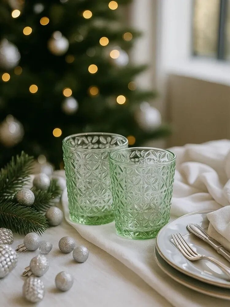 Стаканы низкие, подарочный набор 2 шт, 280 мл, с рисунком "цветы". Упрочненное для воды, сока, пива, коктейлей.