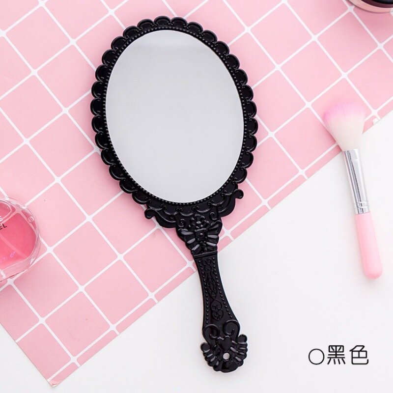 H креативный Ретро узор ручка косметическое зеркало для макияжа портативное кружевное зеркало ручное зеркало Черный_По