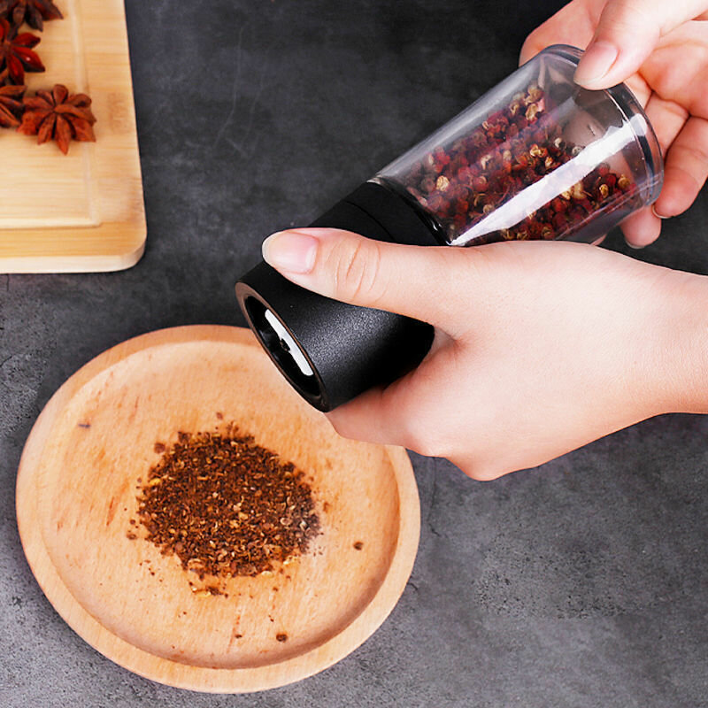 Ручная мельница для черного перца и соли, черная керамическая бутылка, упаковка в пузырчатый пакет