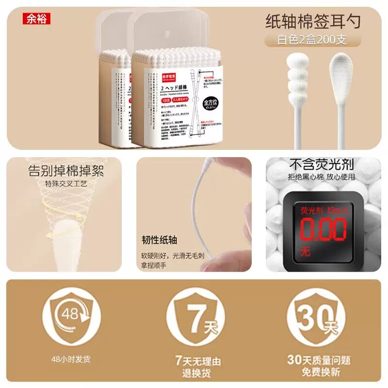 Ватные палочки для чистки ушей, безворсовые, для взрослых, двусторонние, одноразовые, черные, в бытовой упаковке 【92%