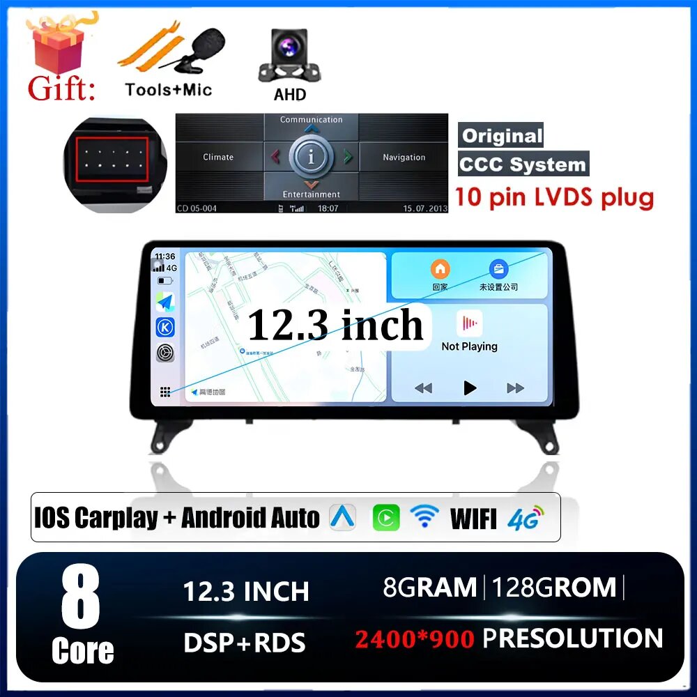Android auto Wireless Carplay для BMW X5 E70 X6 E71 2008-2013 Система CCC CIC Автомобильный радиоприемник Мультимедийный плеер GPS Navi 4G Android 15 CCC 8G 128G CAM