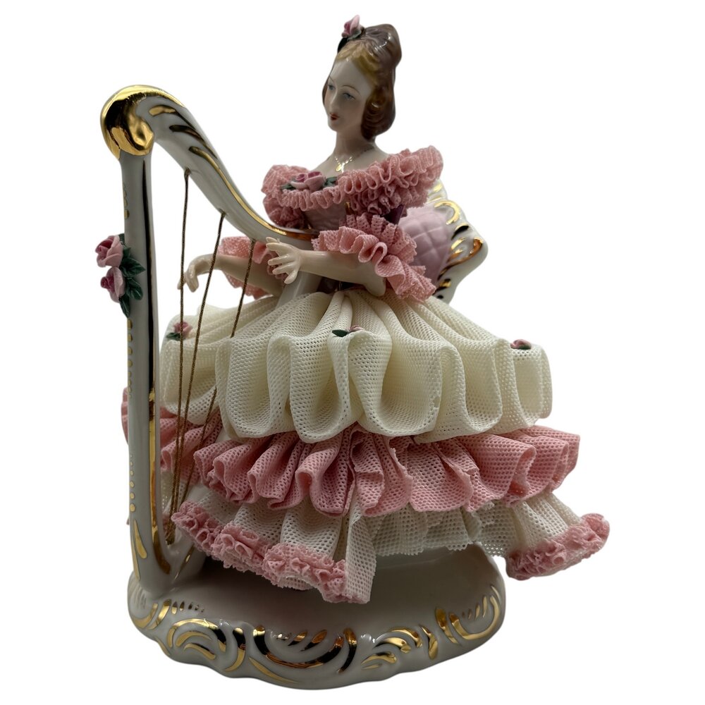 Статуэтка "Арфистка", 17 см, кружевной фарфор, 1950-1960 г, GISELA KEILHAUER, Германия