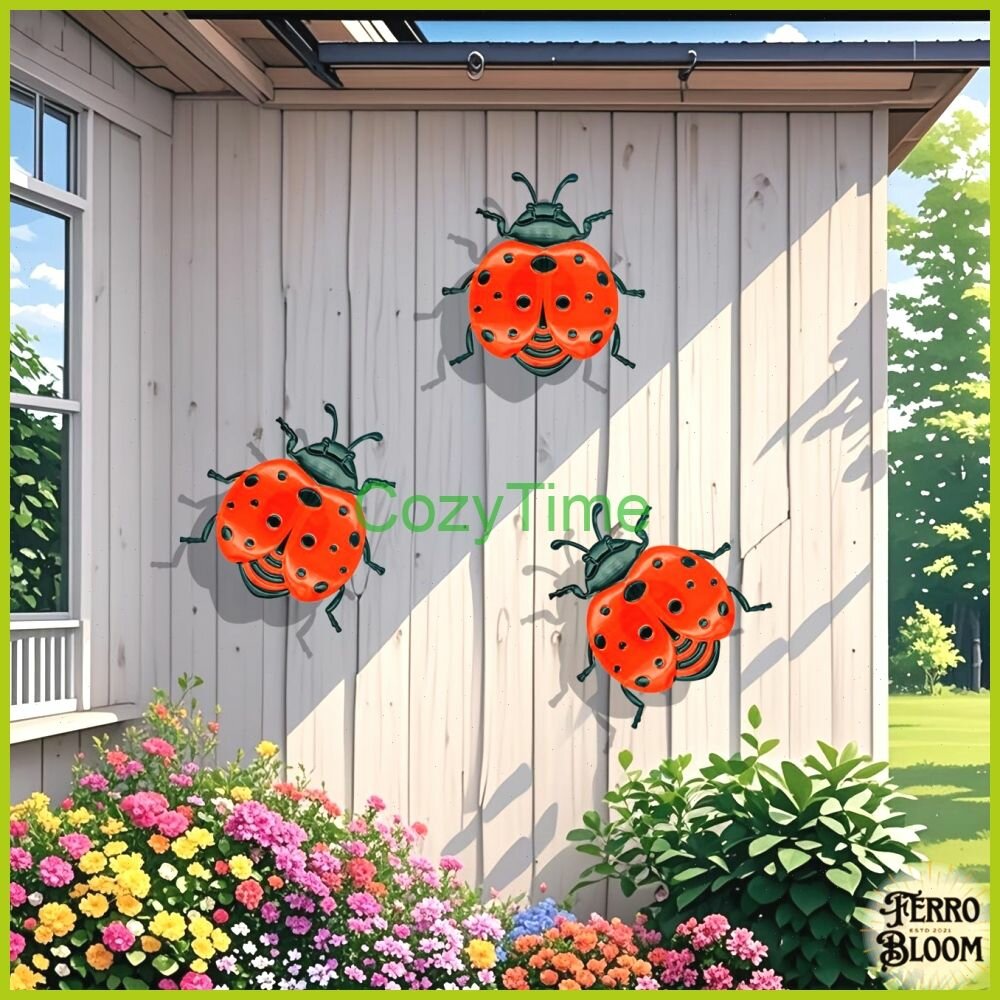 3шт. Металлический декор для стен в виде божьей коровки, Яркое украшение для сада и дачи, наружные декоративные элементы