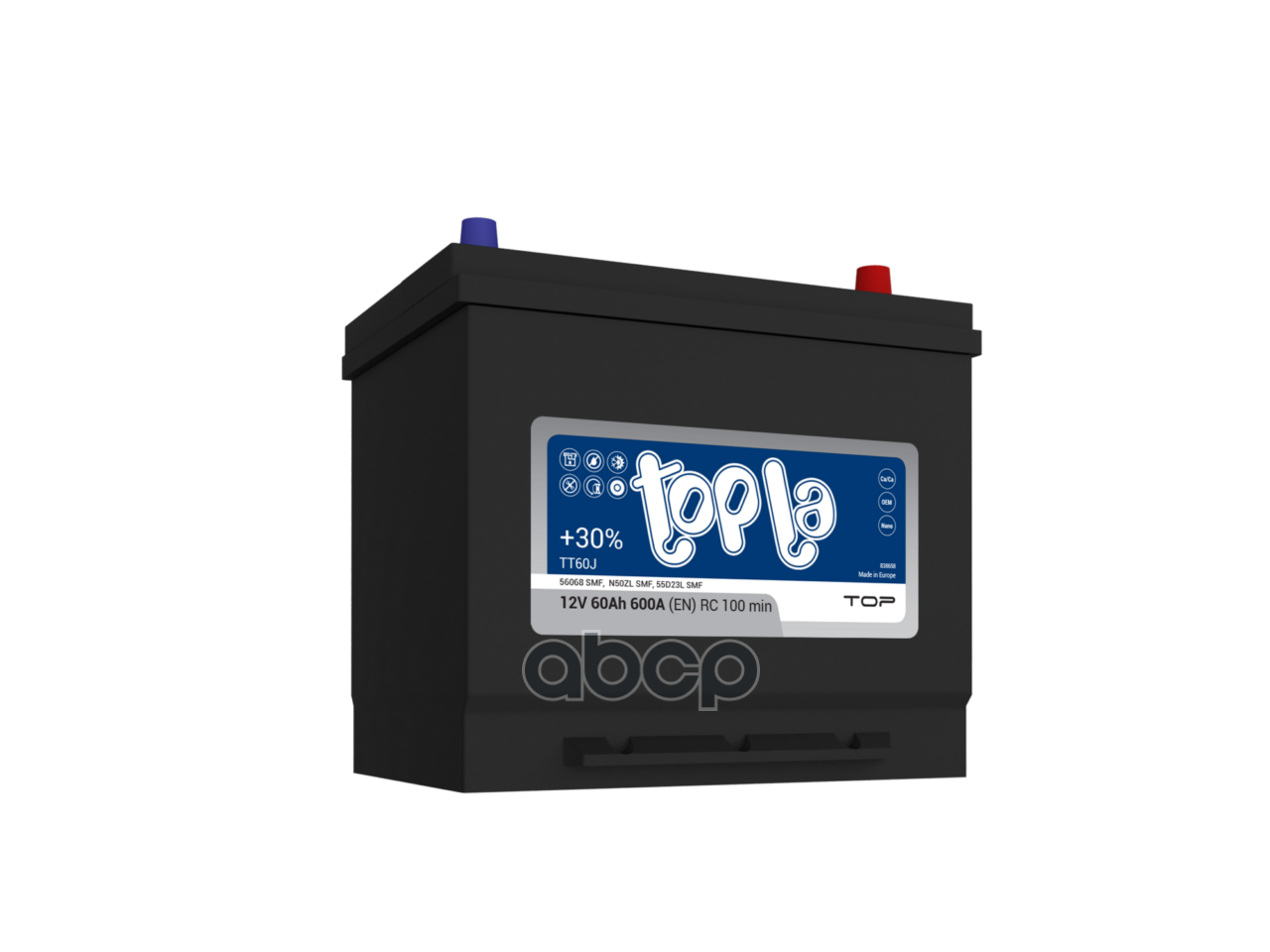 Аккумулятор TOPLA Top JIS 60 А/ч обратный R+ 230x173x220 D23 EN 600 А Topla арт. 1031489