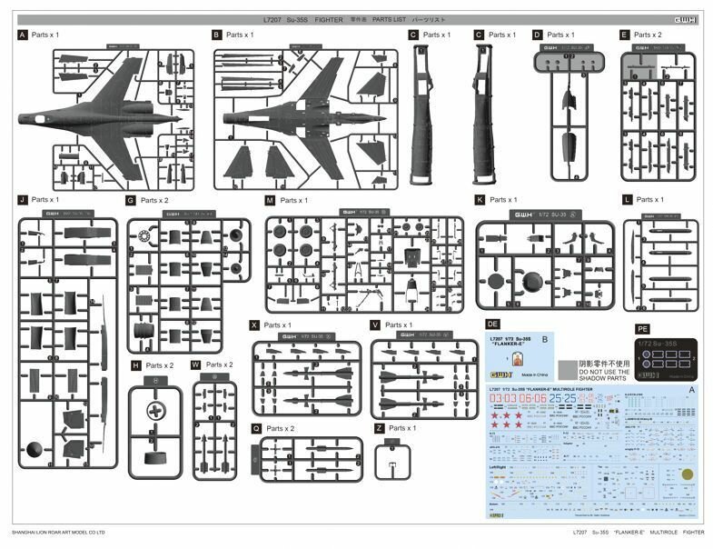 Сборная модель Great Wall Hobby L7207 Истребитель Су-35С "Flanker-E" 1:72, пластик, с фототравлением