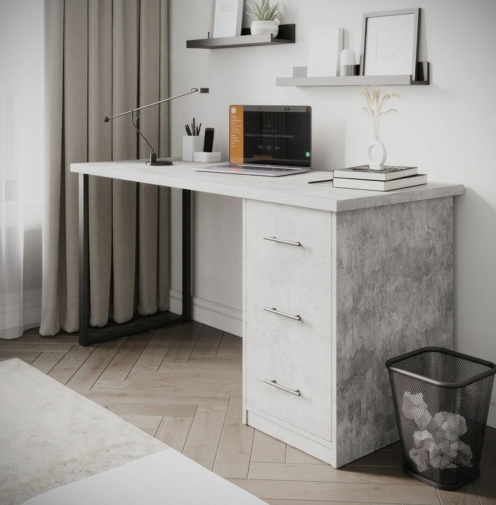 Письменный стол Лофт-8 с ящиками / Цемент Светлый / 1500х750х600