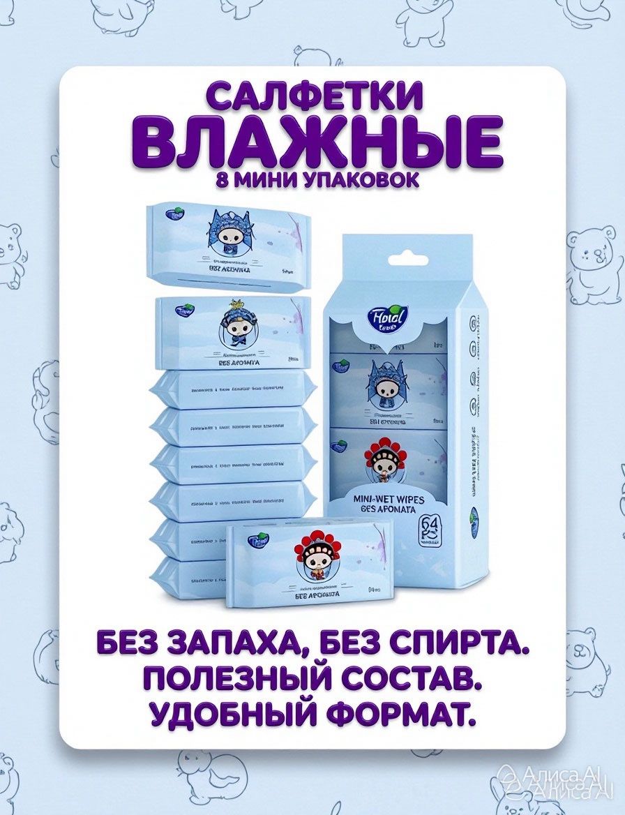 Влажные салфетки 64 шт