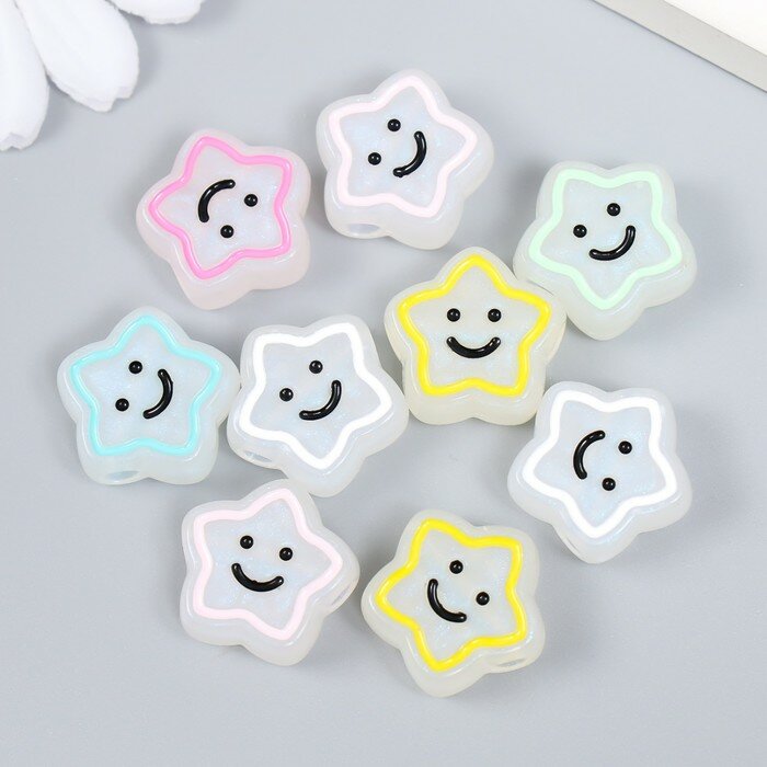 Бусина пластик "Весёлая звёздочка с контуром" фосфорная микс 1,9х1,9х0,8 см